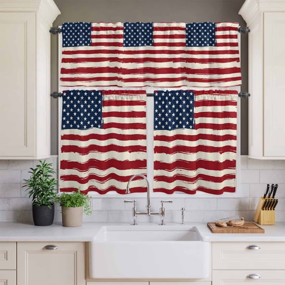4th of July Stars and Stripes Flag Curtain Tier and Valance Set 3 Piece ...