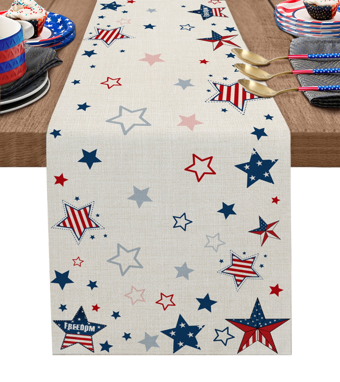 4th of July Stars Table Runner 60 Inches, US Flag burlap Texture Bed ...