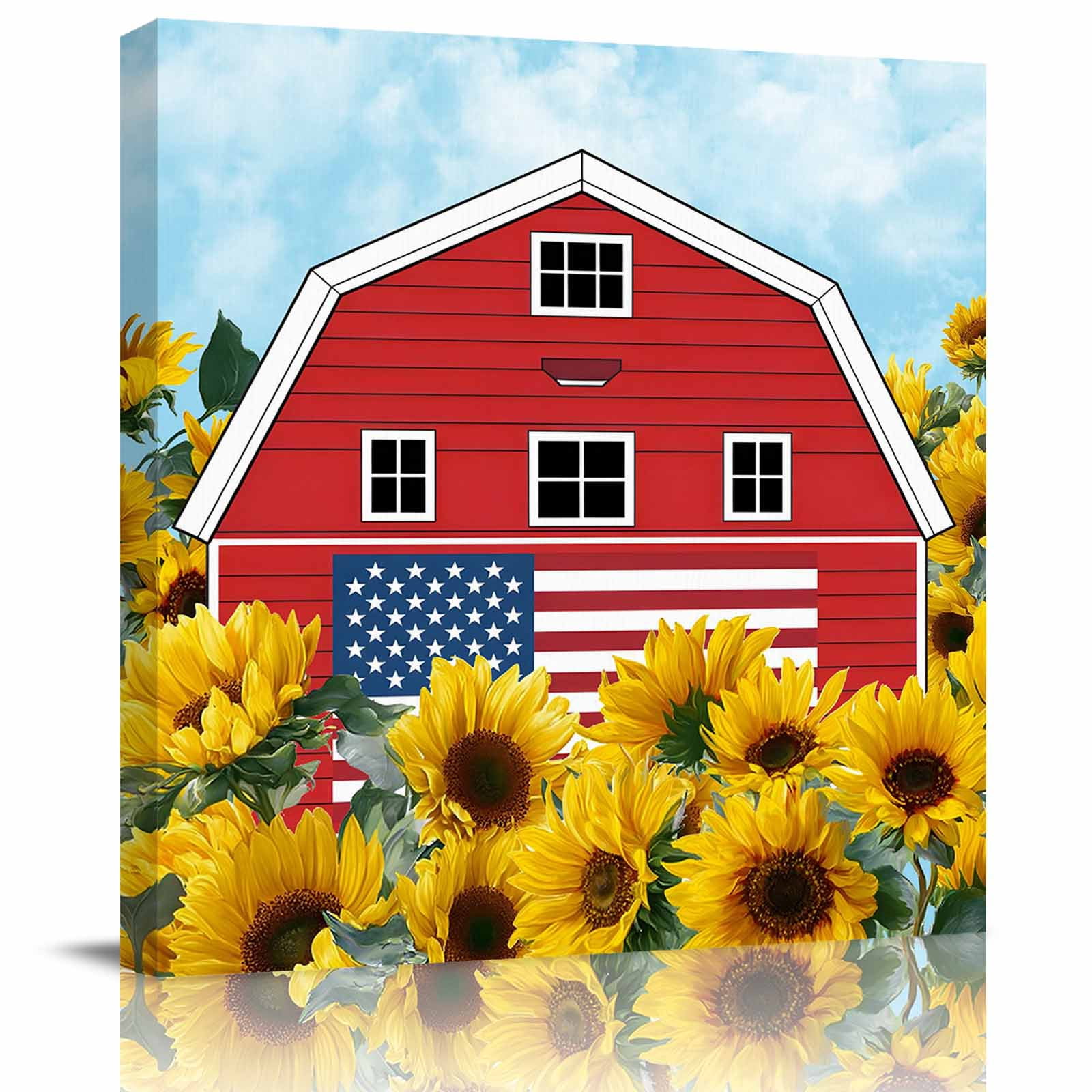 4th of July Sunflower Farmhouse Canvas Artwork Painting Art, Patriotic ...