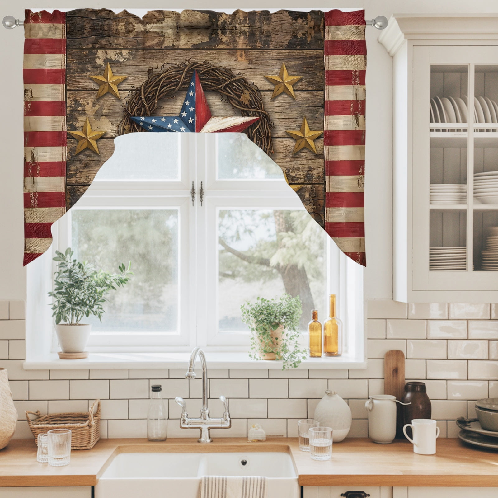 4th of July Swag Curtain Valance for Windows, Retro Usa Flag Star ...