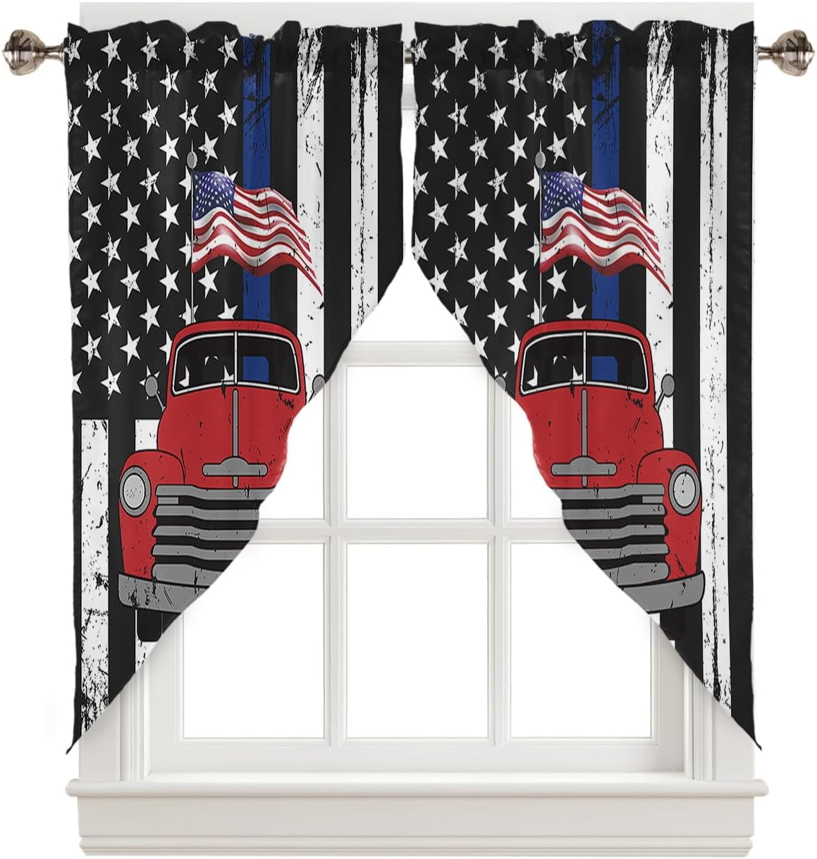 4th of July Swag Curtain Valances Truck American Flag Swag Valances for ...