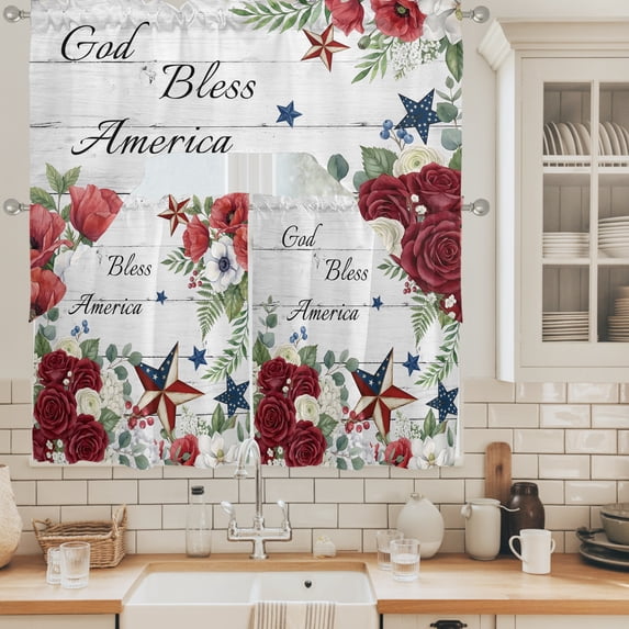 4th of July Swag Curtains Valance and Tier Set, God Bless America Stars ...