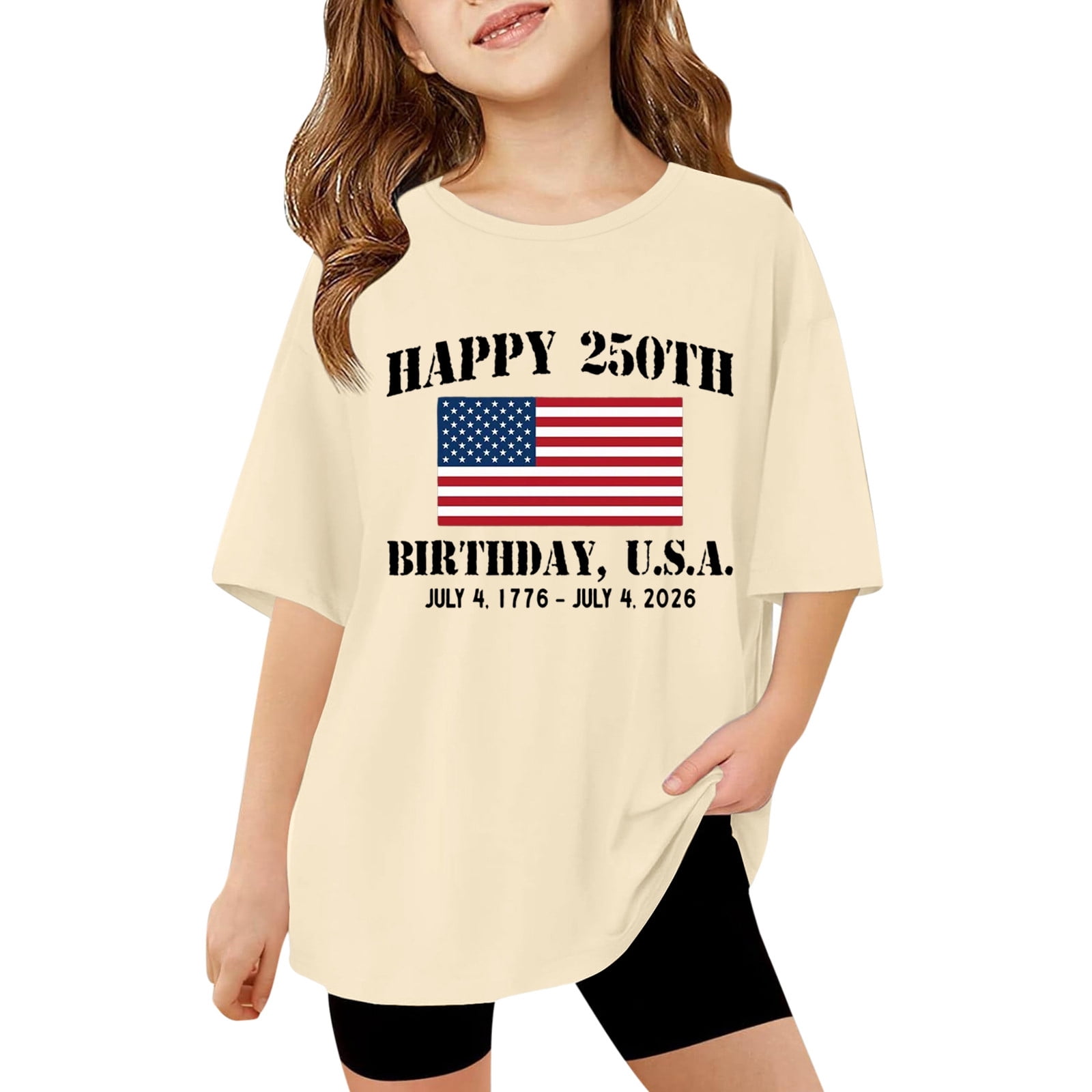 4th of July T-Shirts for Girls 250th Anniversary Patriotic Graphic ...