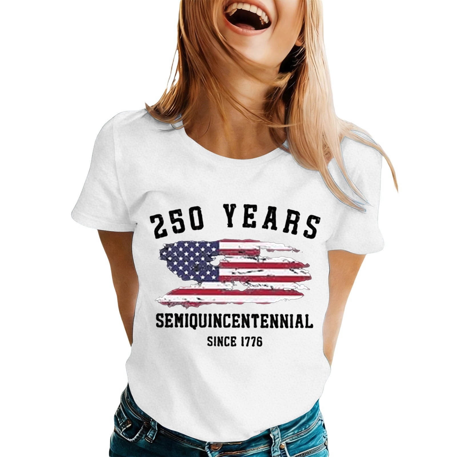 4th of July T-Shirts for Women's 250th Anniversary Patriotic Graphic T ...