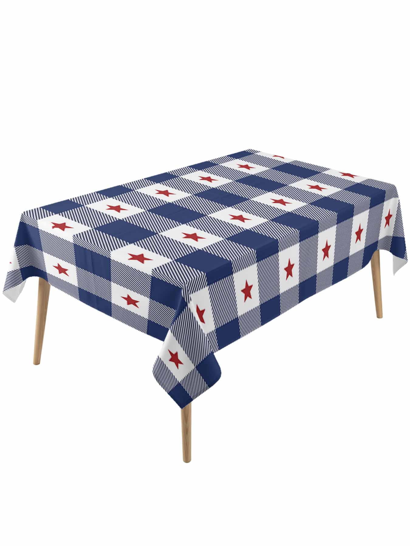4th of July Table Cloth, Independence Day Blue White Plaid Red Star ...