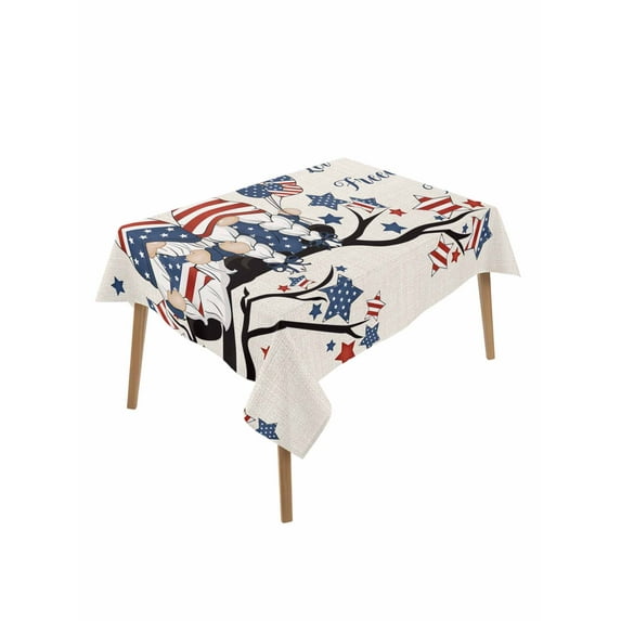4th of July Table Cloth, Independence Day Gnomes Blue Red Star Tree ...