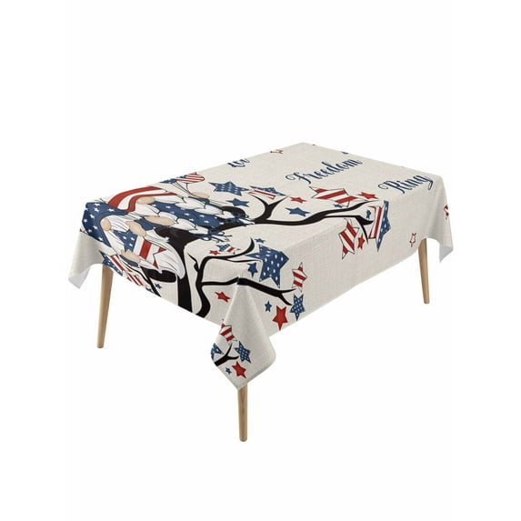 4th of July Table Cloth, Independence Day Gnomes Blue Red Star Tree ...