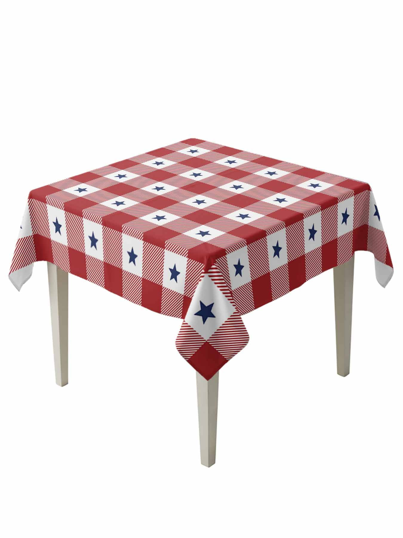 4th of July Table Cloth, Independence Day Red White Plaid Blue Star ...
