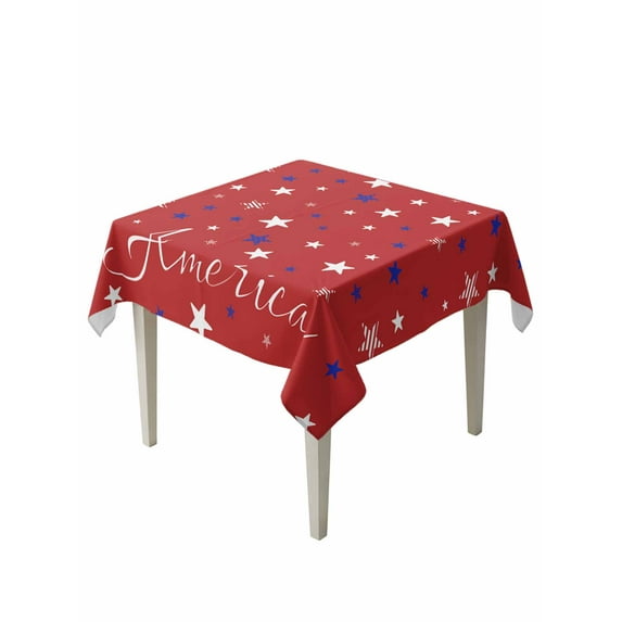 4th of July Table Cloth, Red Independence Day White Blue Star ...