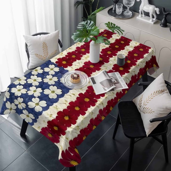 4th of July Table Cloth Waterproof Tablecloths, Red Blue Floral ...