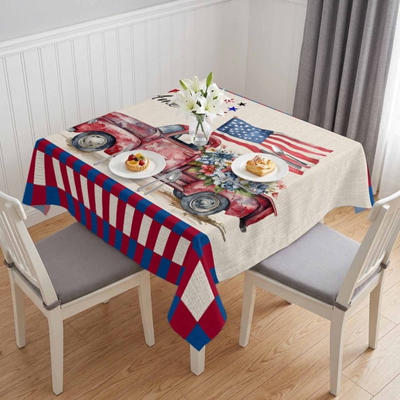 4th of July Table Cloth Waterproof Tablecloths, Red Blue Plaid Truck ...