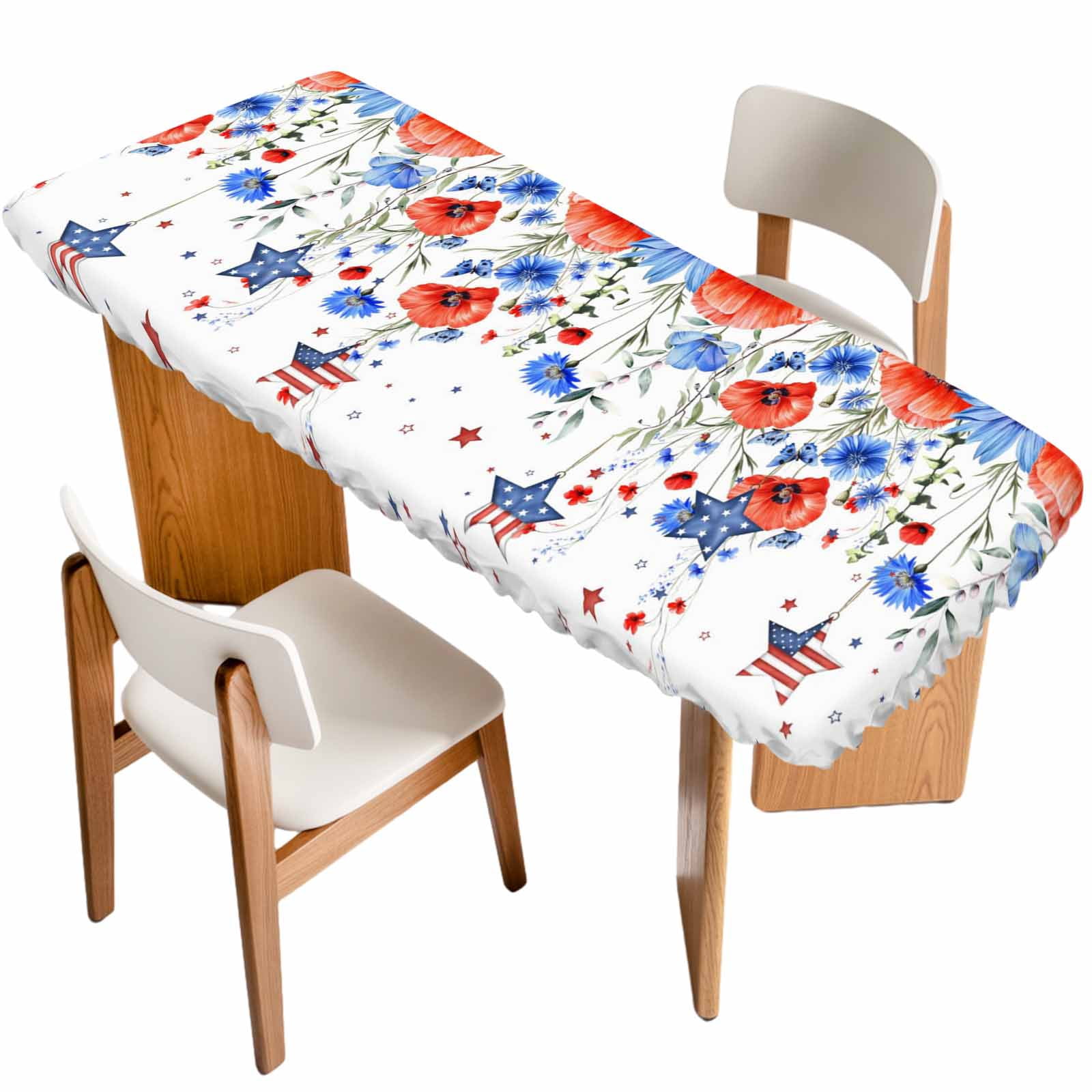 4th of July Table Cloths for 8 Foot Rectangle Tables, Red Blue Floral ...