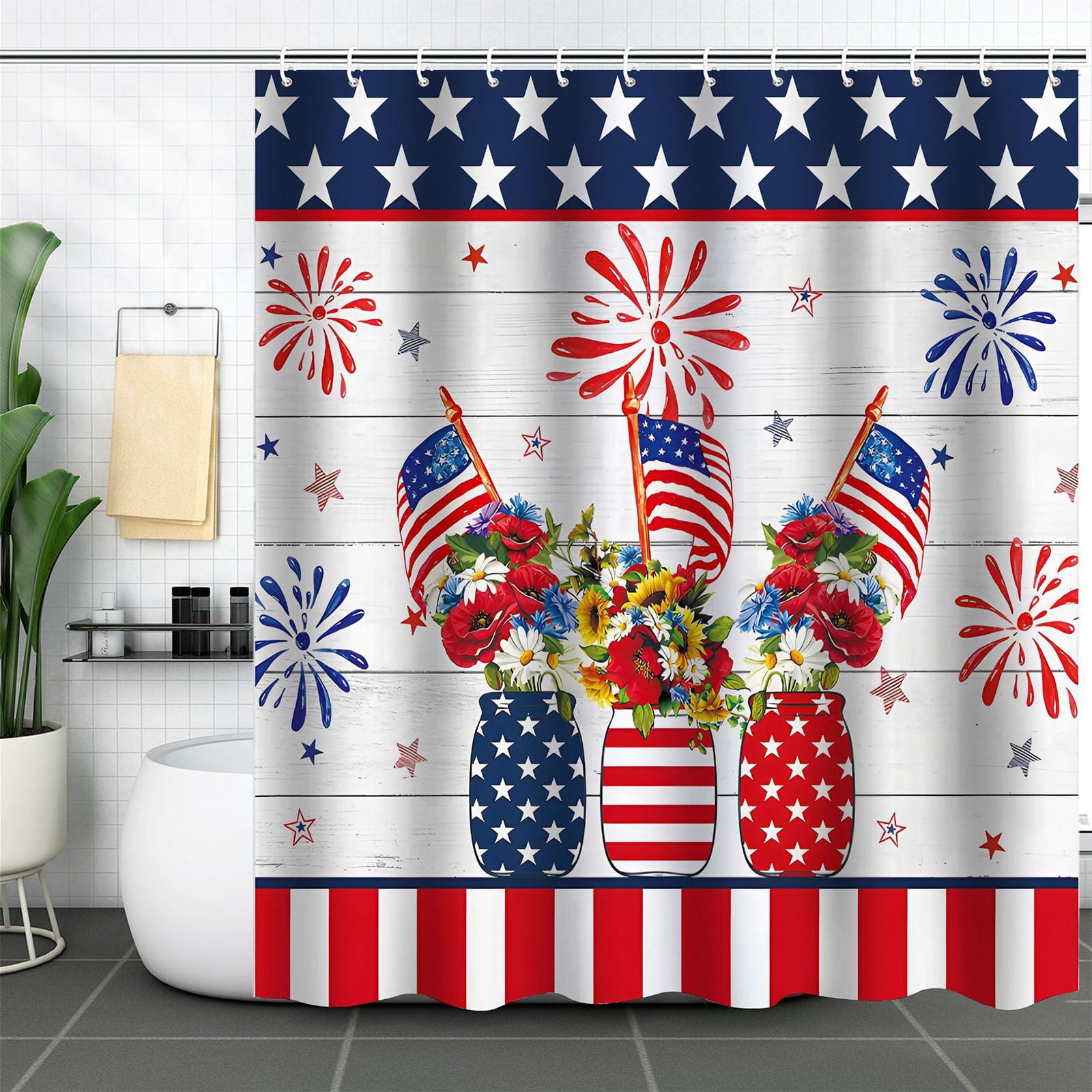 4th of July Table Decorations, Independence Day Shower Curtain Bathroom ...