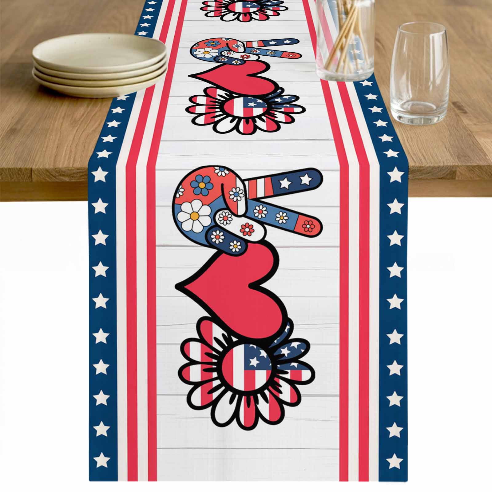 4th of July Table Runner - 108 Inch Long American Flag Patriotic Red ...
