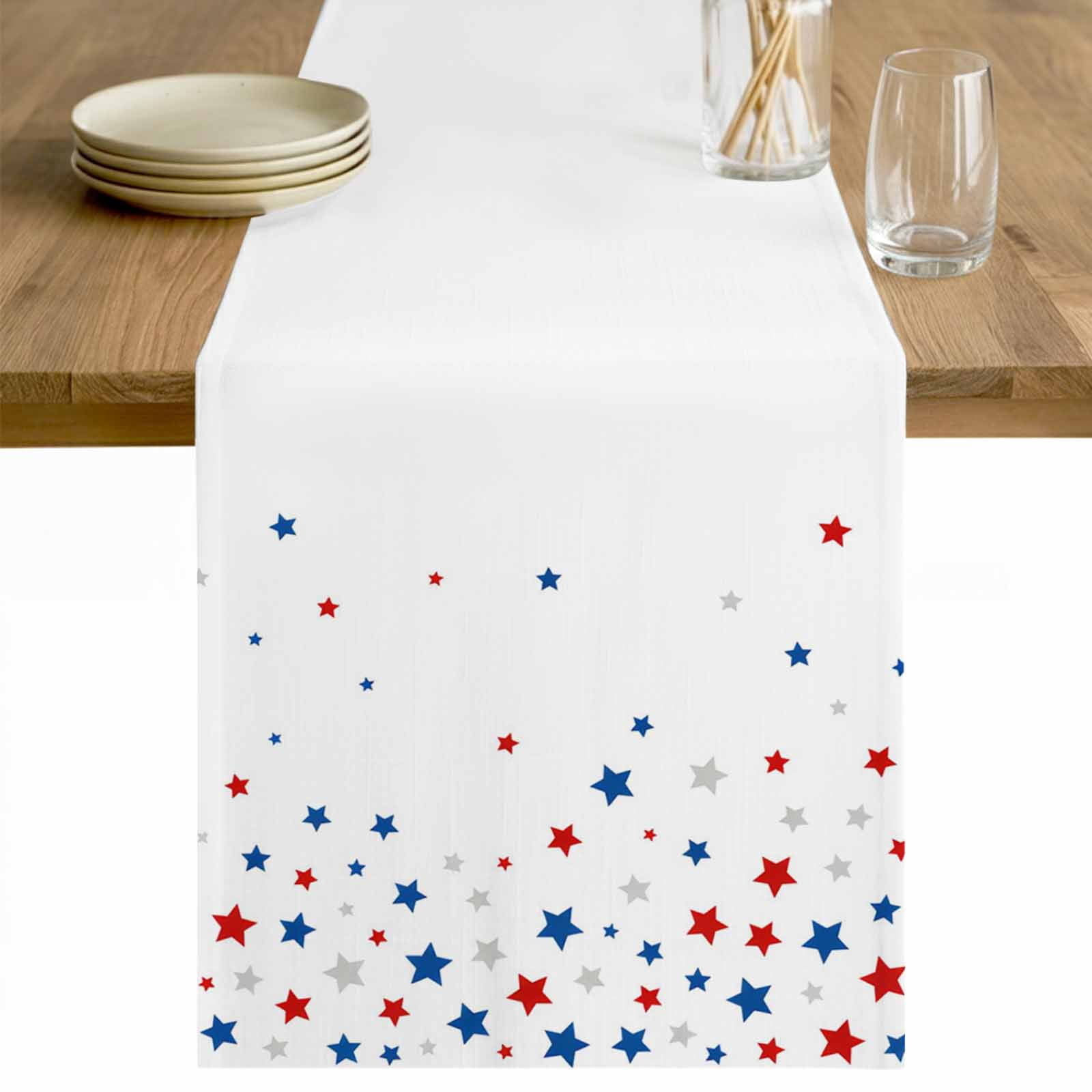 4th of July Table Runner - 108 Inch Long Independent Day Red Blue Stars ...