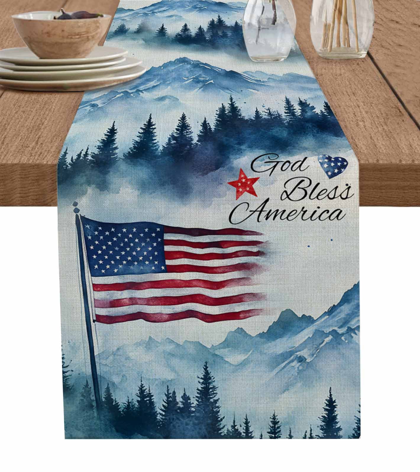 4th of July Table Runner 108 Inches, Independence Day American Flag ...