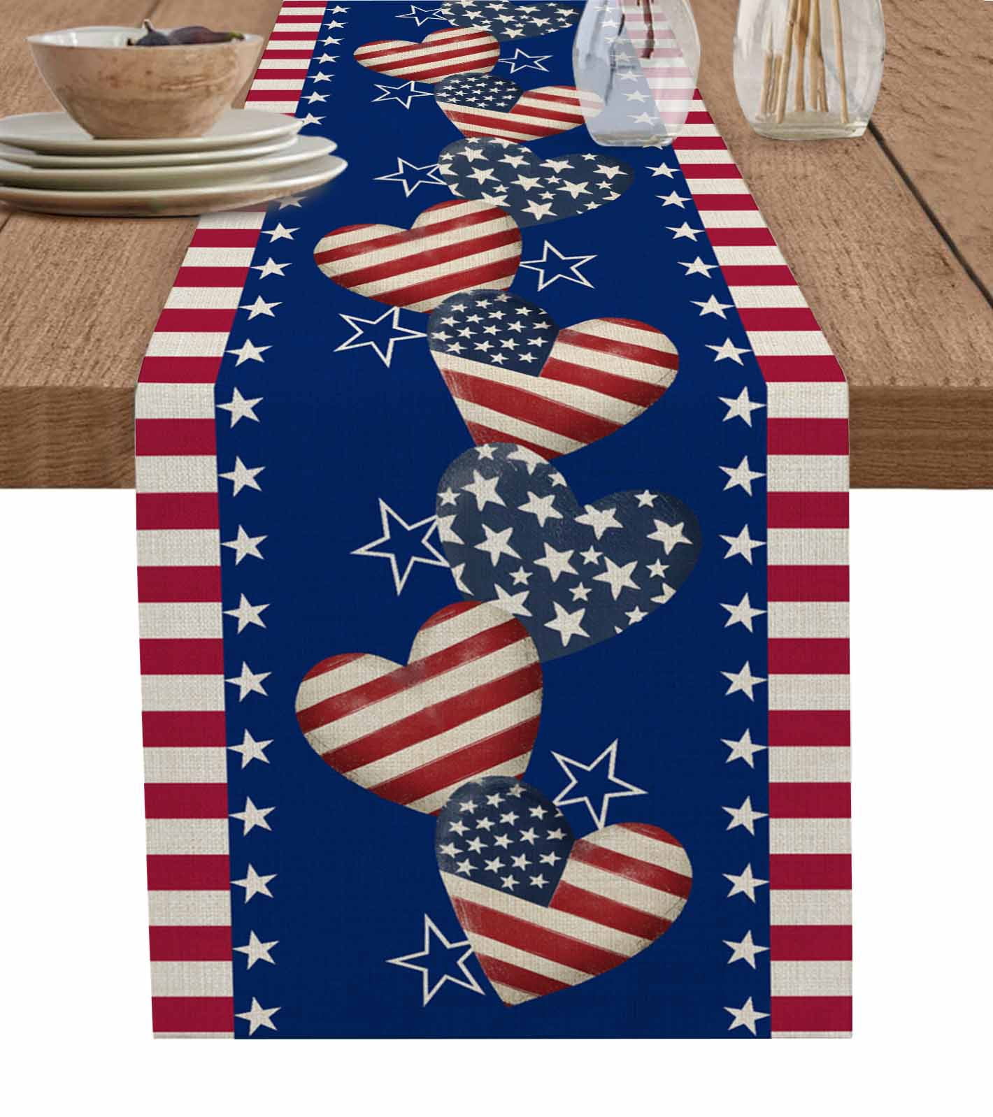 4th of July Table Runner 108 Inches, Independence Day Red Blue Love ...