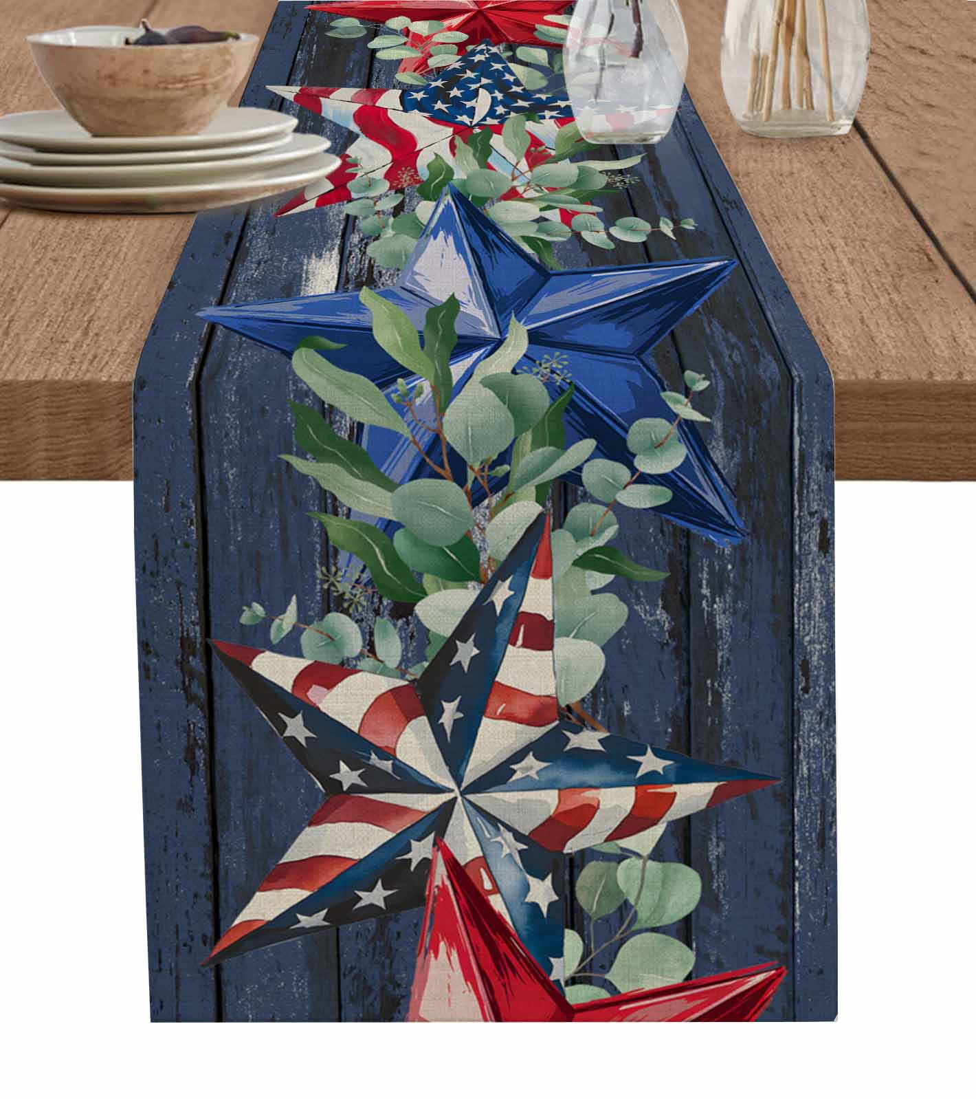 4th of July Table Runner 108 Inches, Independence Day Red Star Vintage ...