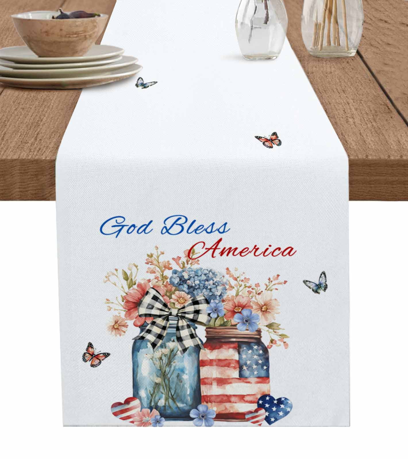 4th of July Table Runner 108 Inches, Independence Day Spring Floral US ...