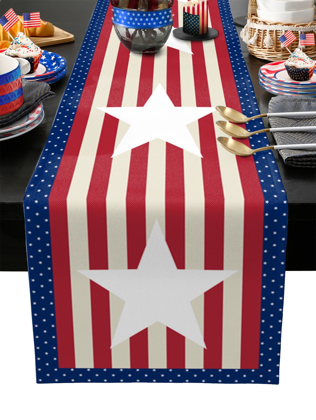 4th of July Table Runner 120 Inches, Independence Day Red White Stripes ...