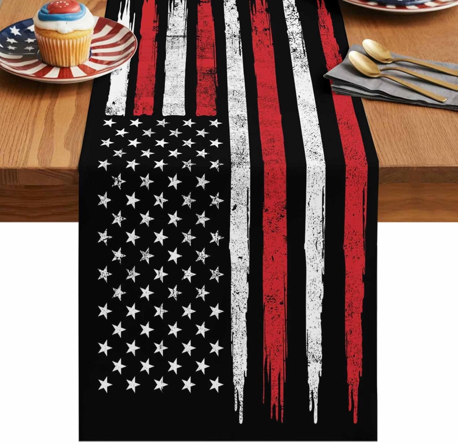 4th of July Table Runner 13x48 Inches Long, Patriotic American Flag ...
