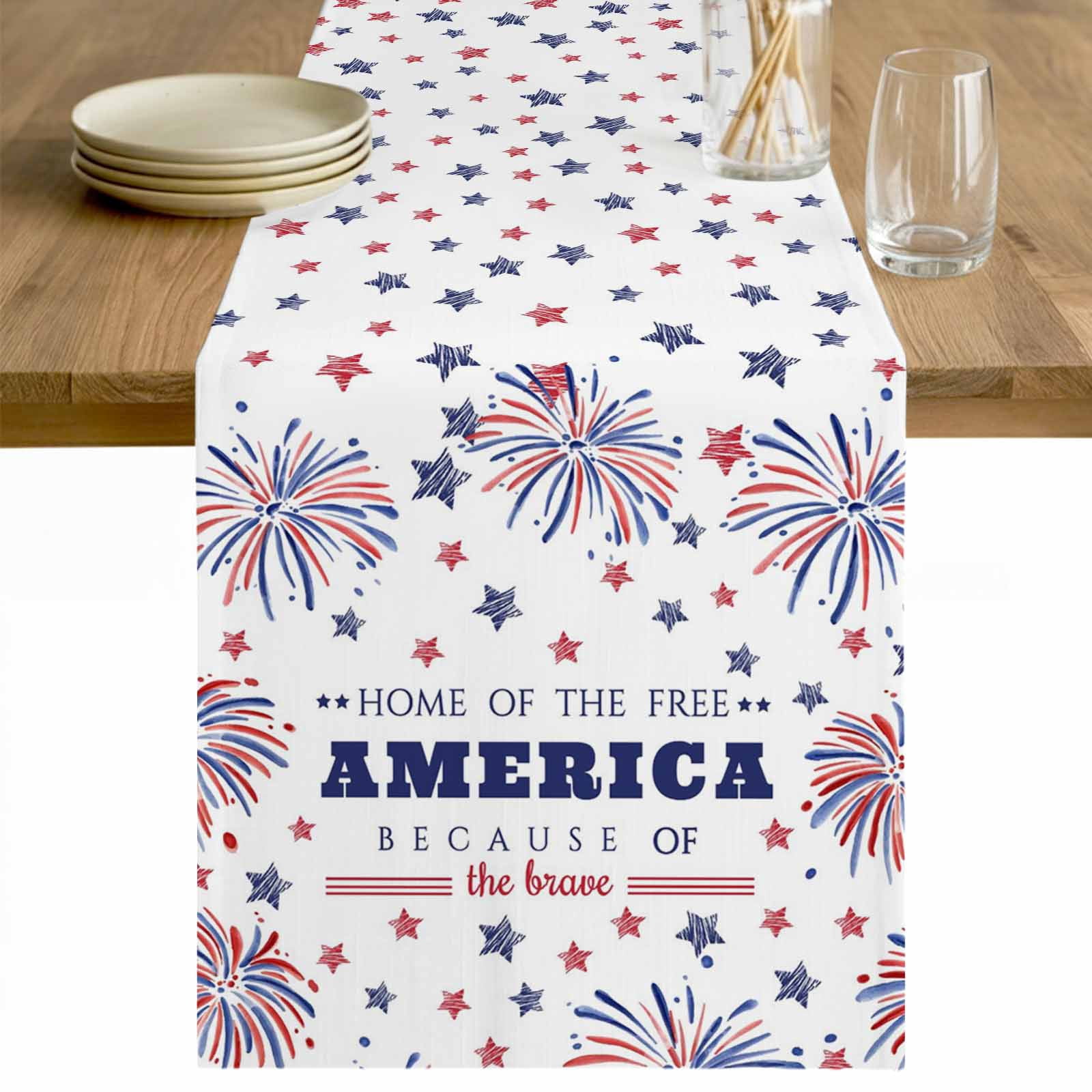 4th of July Table Runner - 36 Inch Long Independence Day Blue Red Star ...