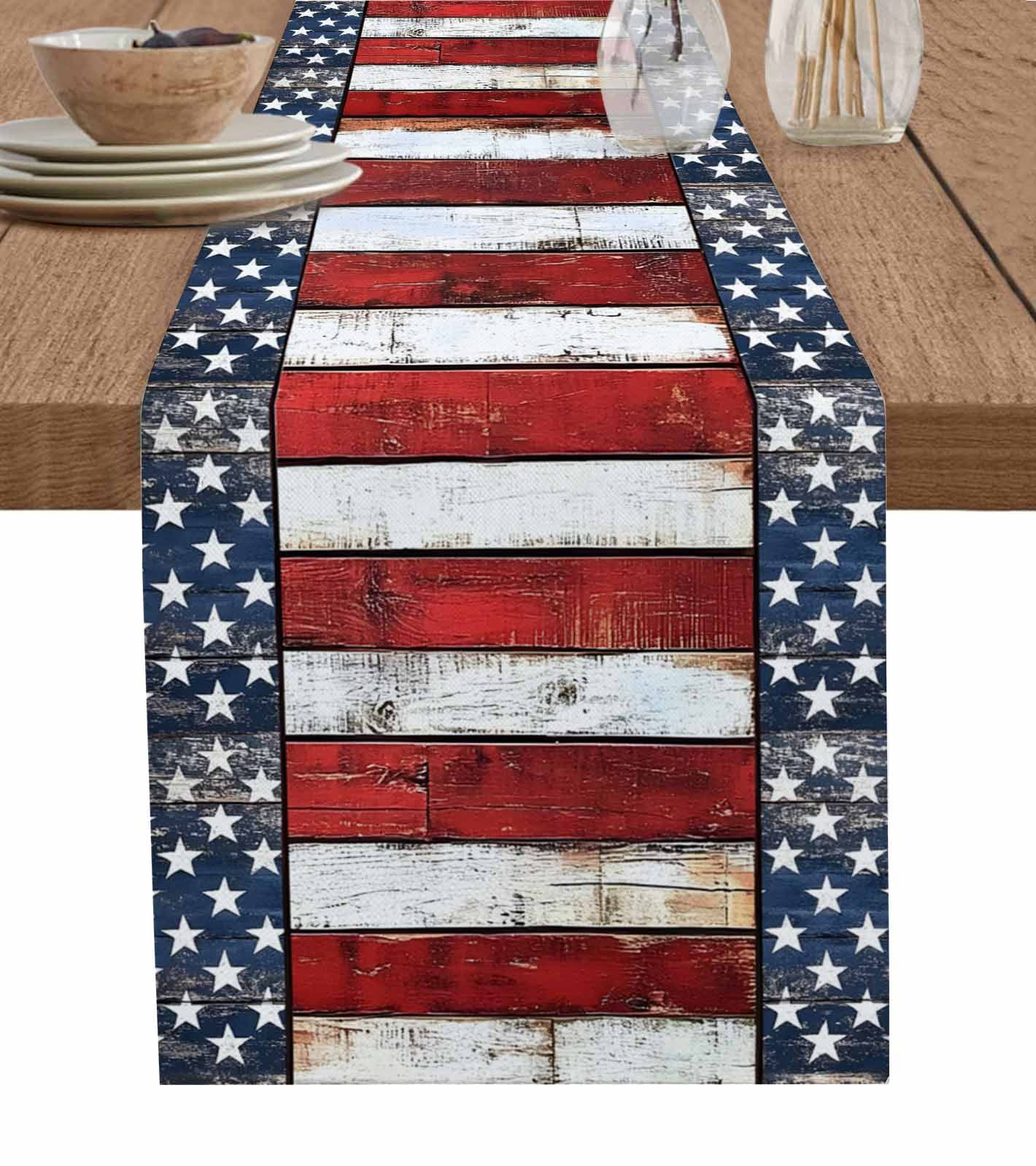 4th of July Table Runner 36 Inches, Independence Day Blue Star Red ...