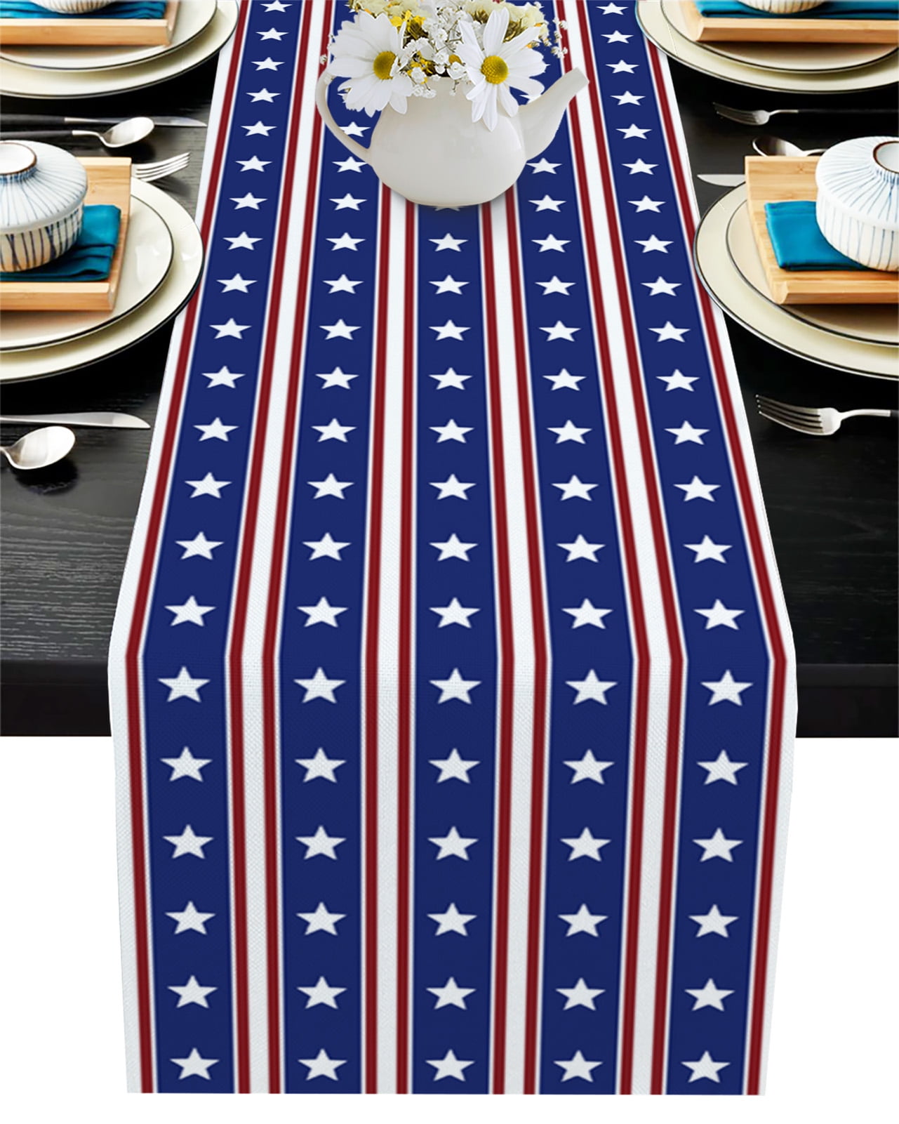 4th of July Table Runner 36 Inches, Independence Day Blue White Red ...