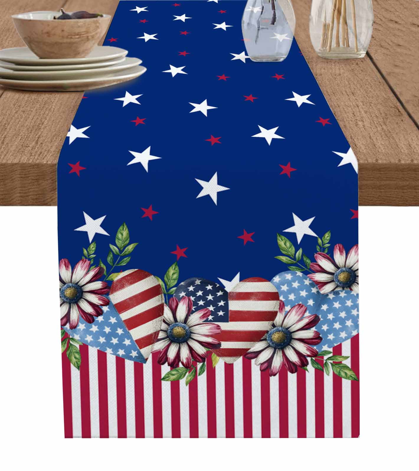 4th of July Table Runner 36 Inches, Independence Day Red Blue Stars ...