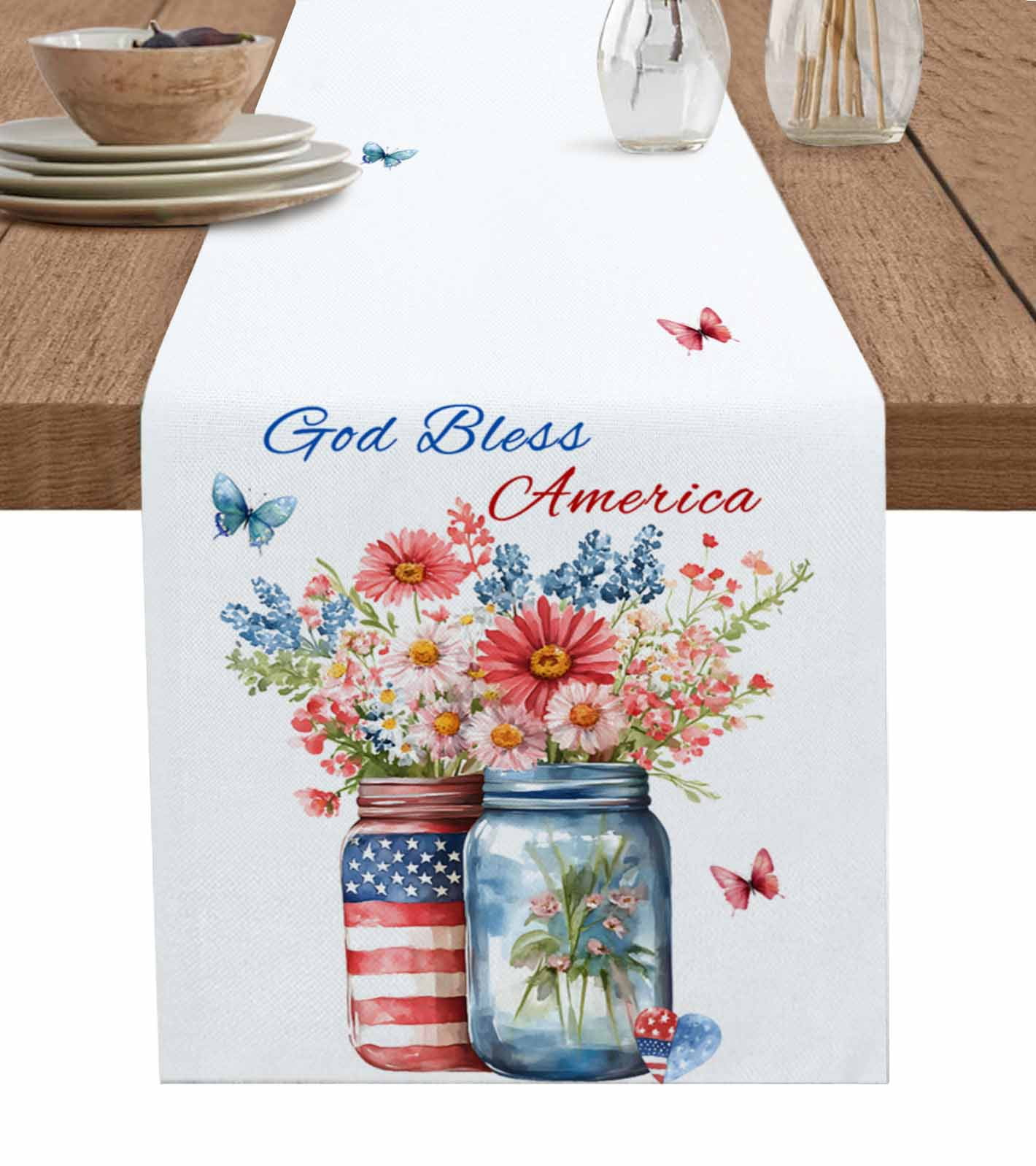 4th of July Table Runner 36 Inches, Independence Day Spring Floral ...