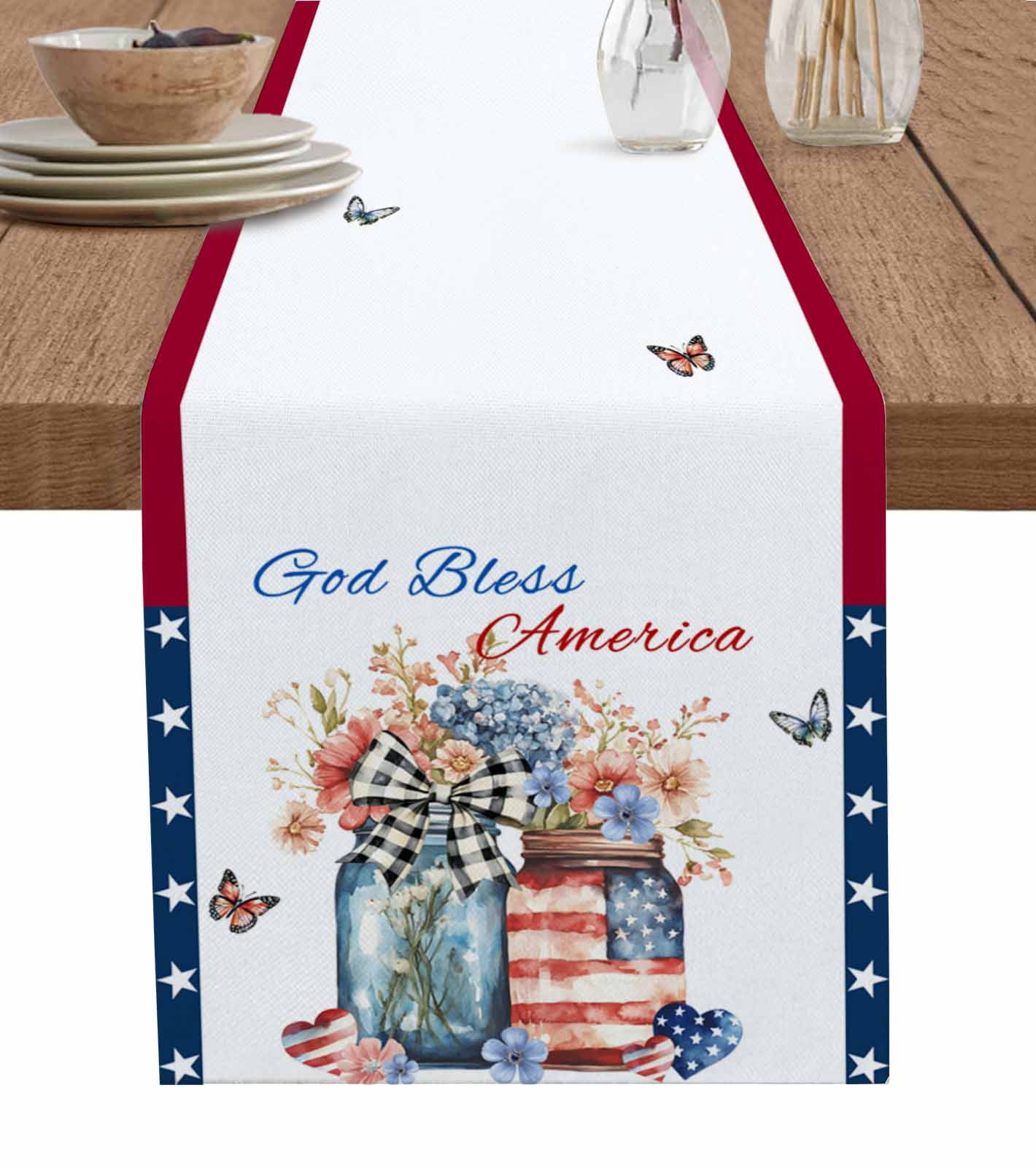 4th of July Table Runner 36 Inches, Independence Day Spring Floral Love ...
