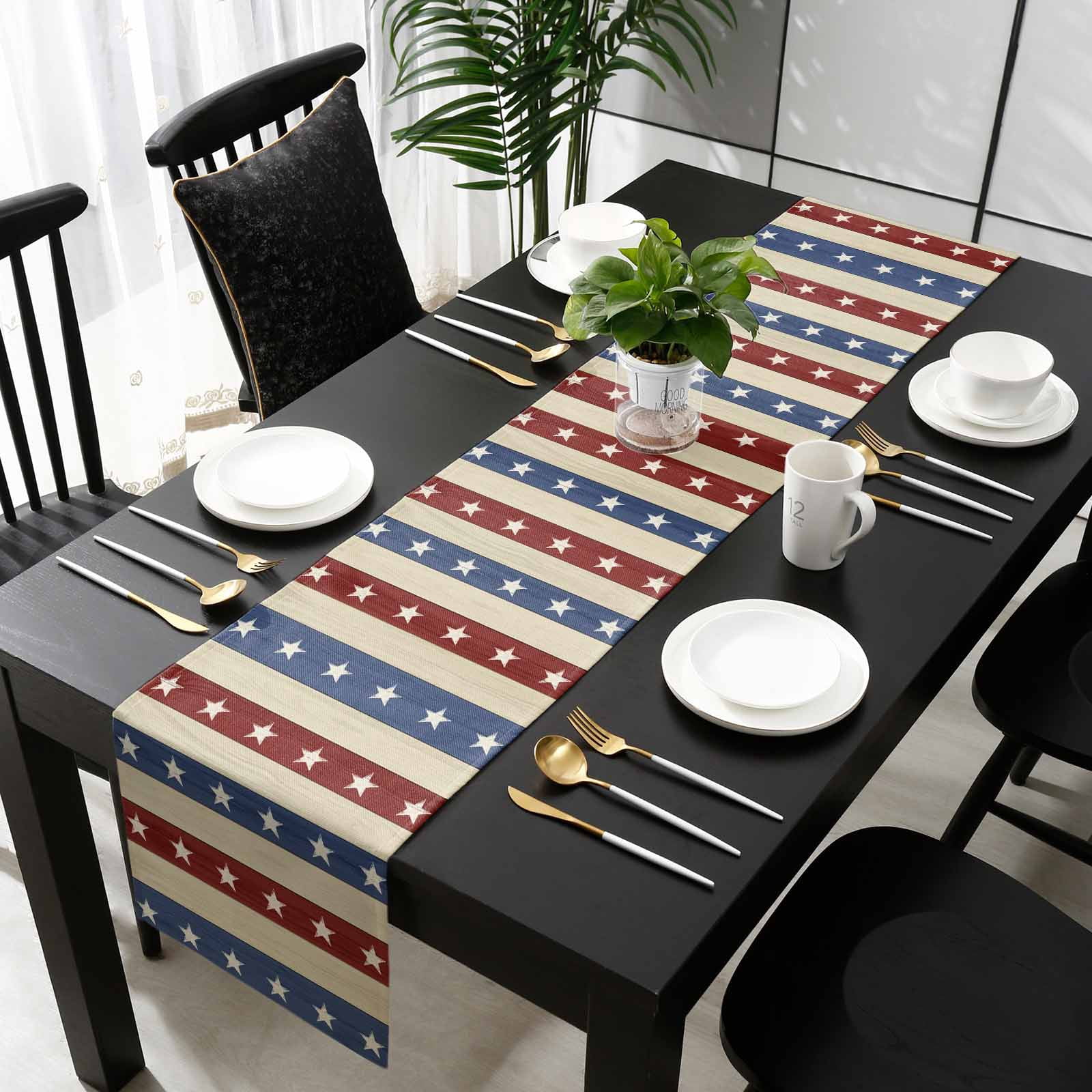 4th of July Table Runner 36 Inches Small, Blue Red Star Striped ...