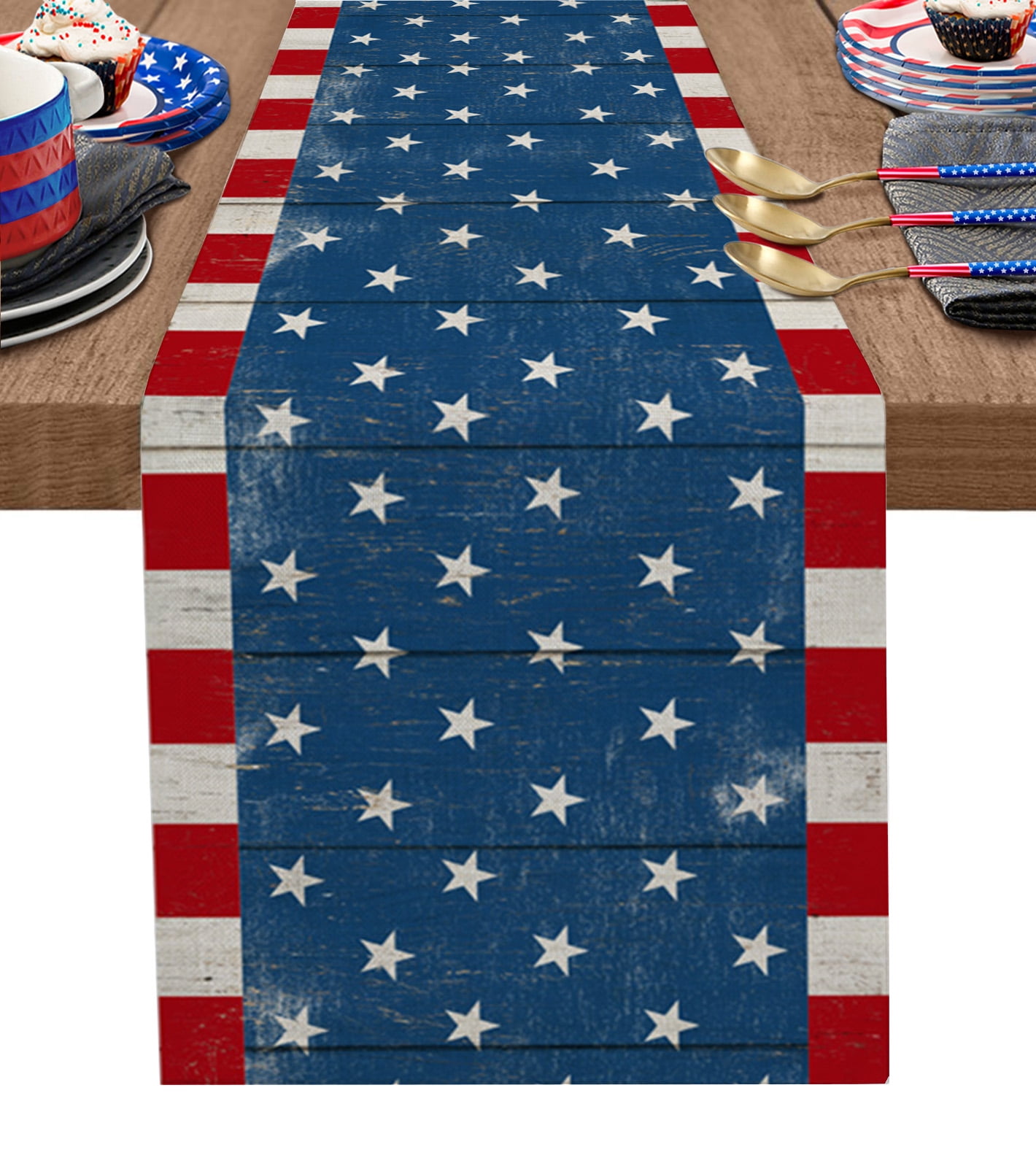 4th of July Table Runner 36 Inches, Vintage American Star Independence Day Patriotic Bed Runner ...