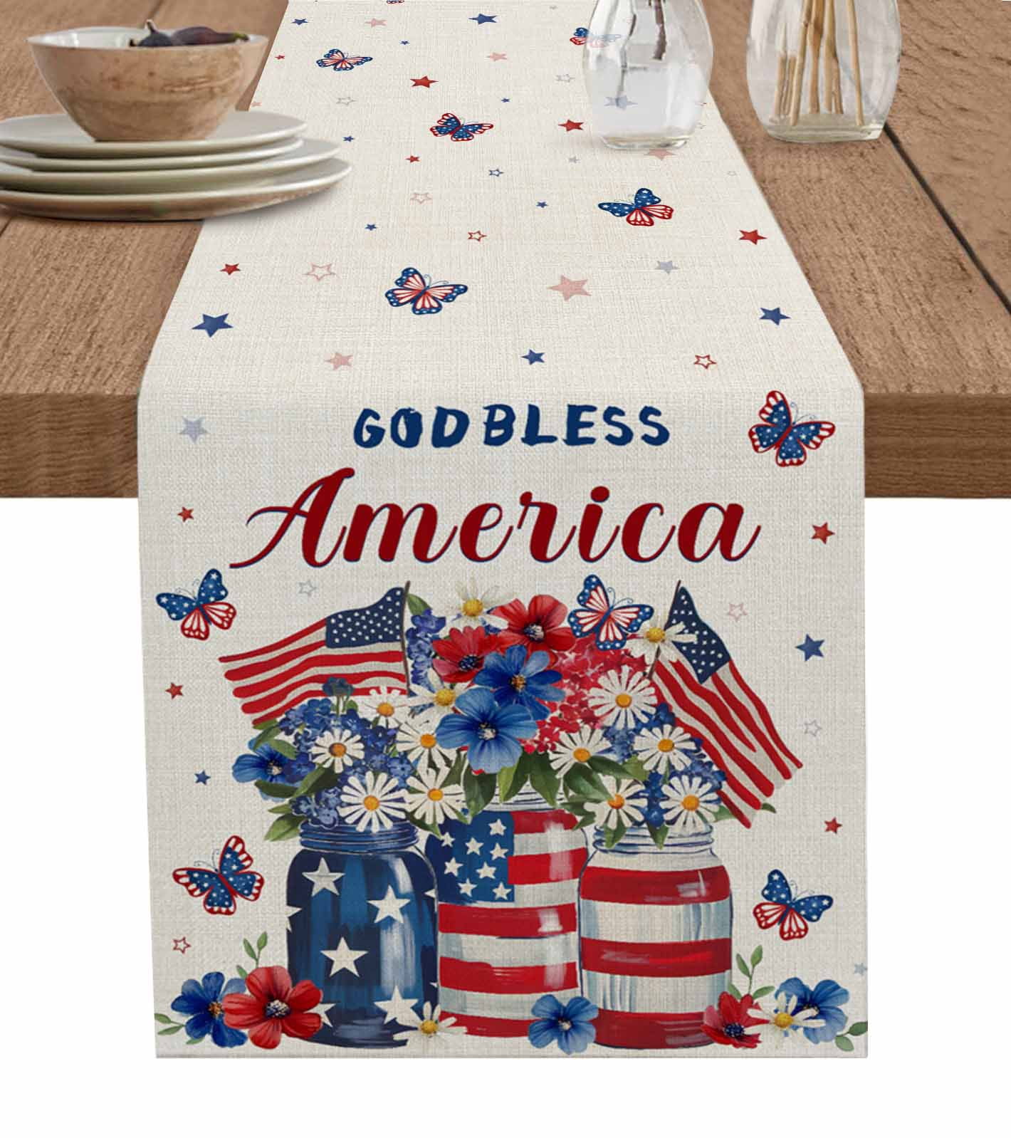 4th of July Table Runner 48 Inches, Independence Day Blue Red Spring ...