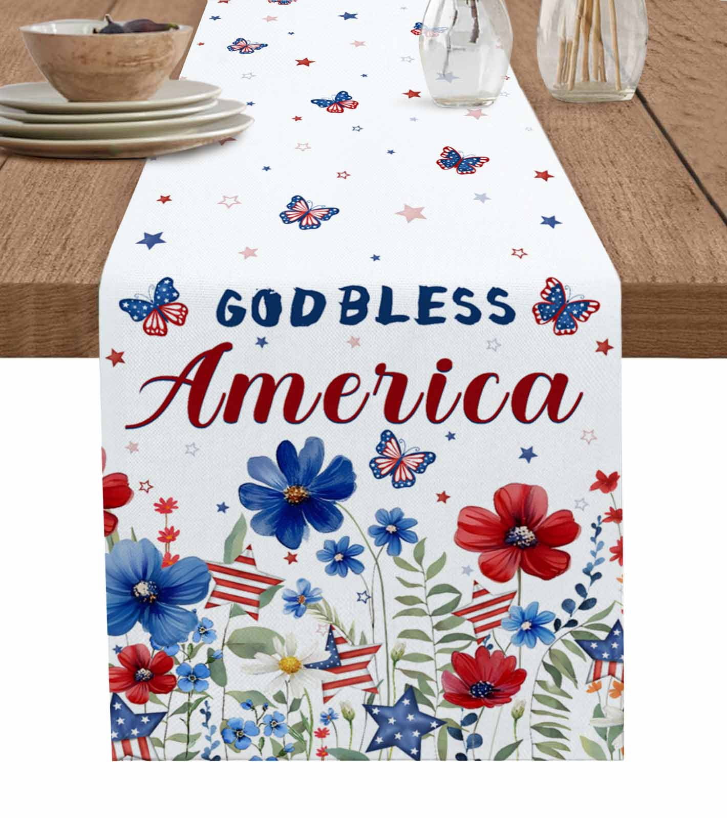 4th of July Table Runner 60 Inches, Independence Day Blue Red ...
