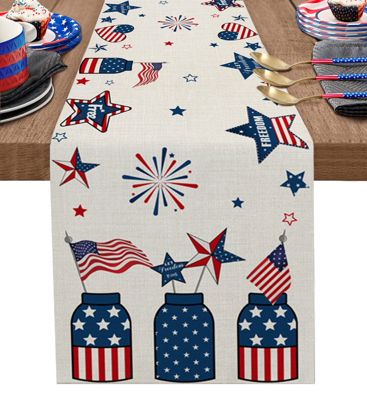 4th of July Table Runner 60 Inches, Independence Day Vase American Flag ...
