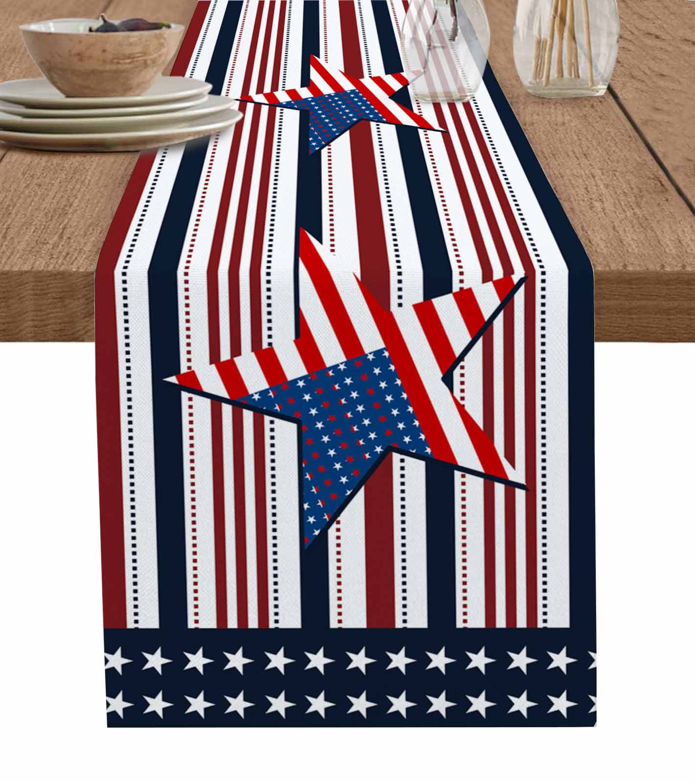 4th of July Table Runner 70 Inches, Independence Day American Flag Star ...