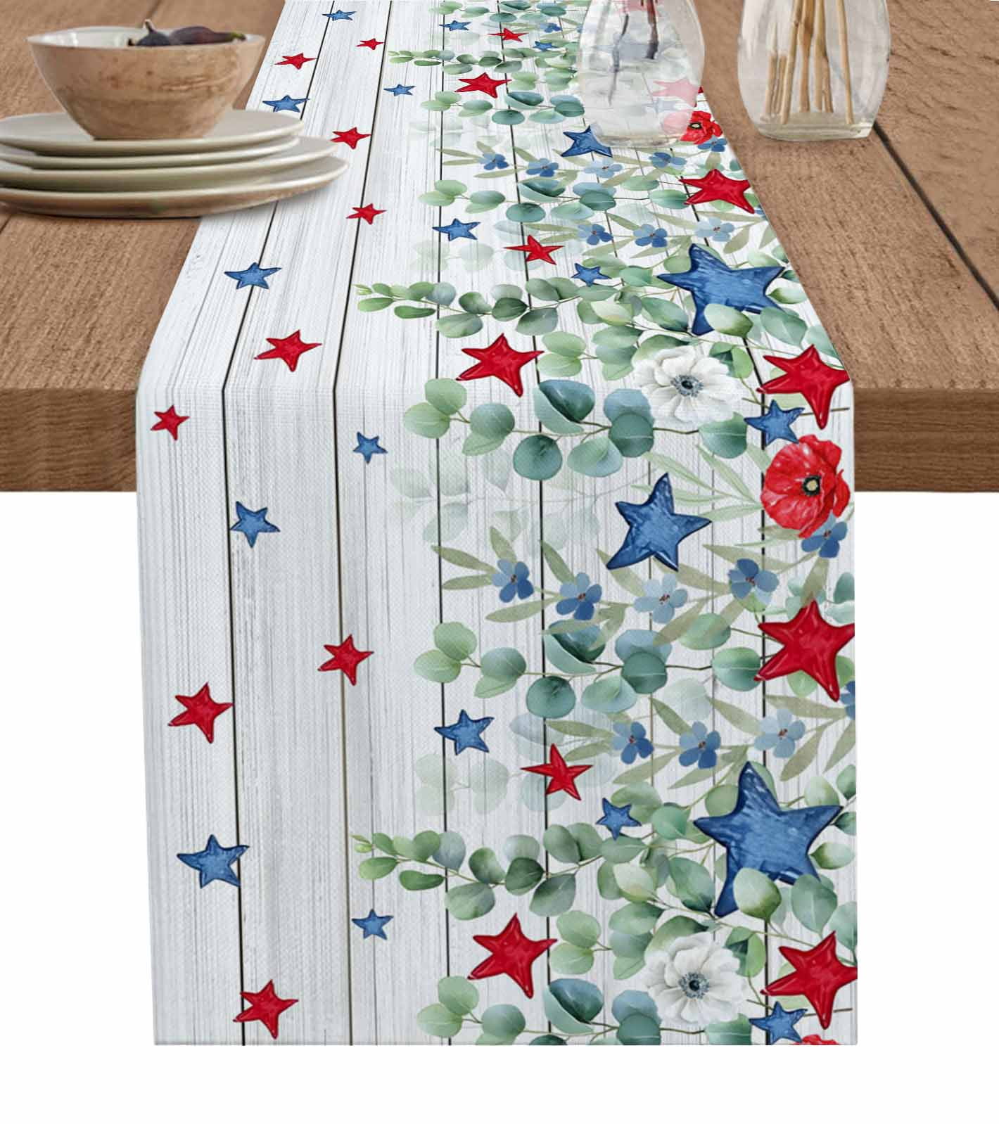 4th of July Table Runner 70 Inches, Memorial Day Patriotic Star Leaf ...
