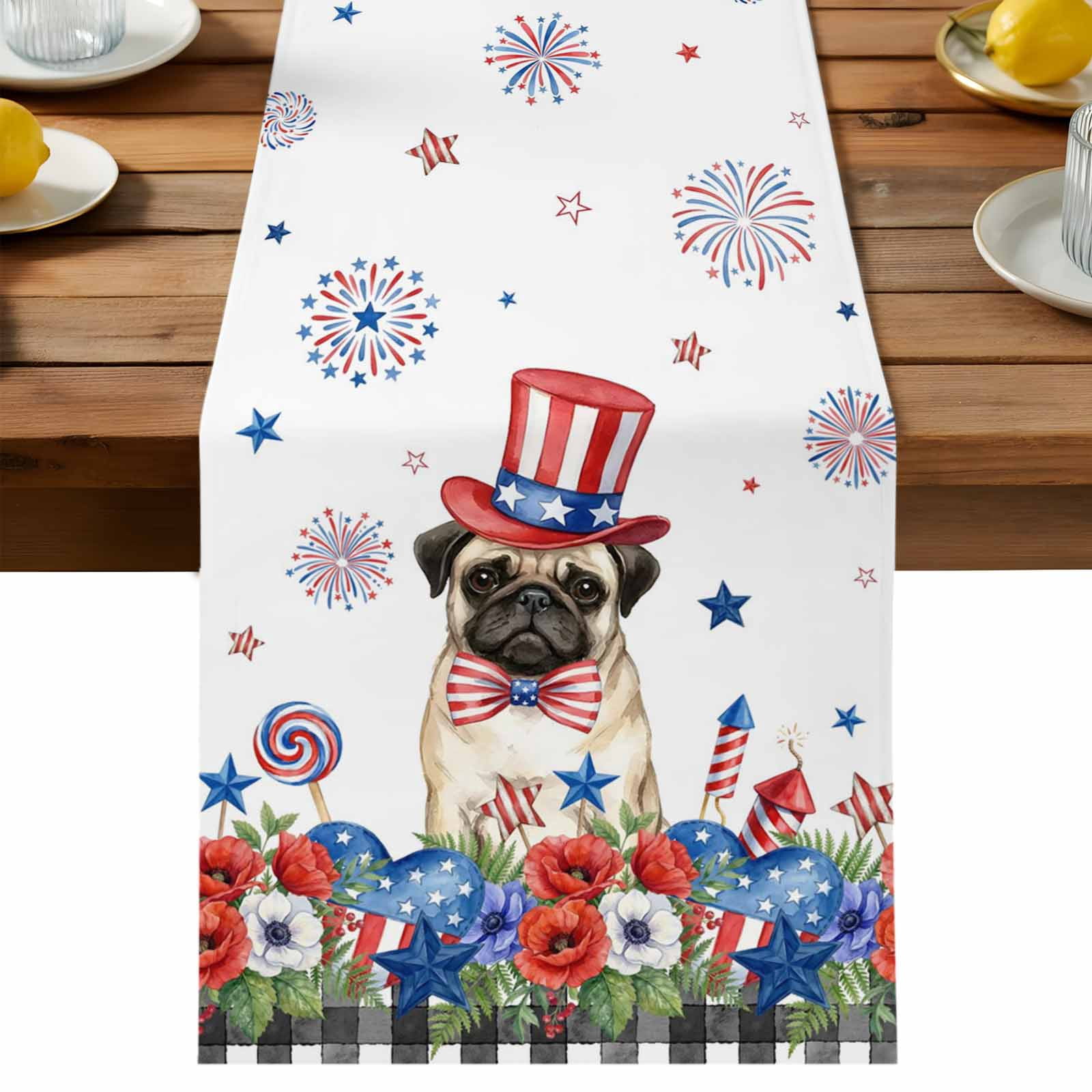 4th of July Table Runner 72 Inch Long Dresser Scarves Linen ...