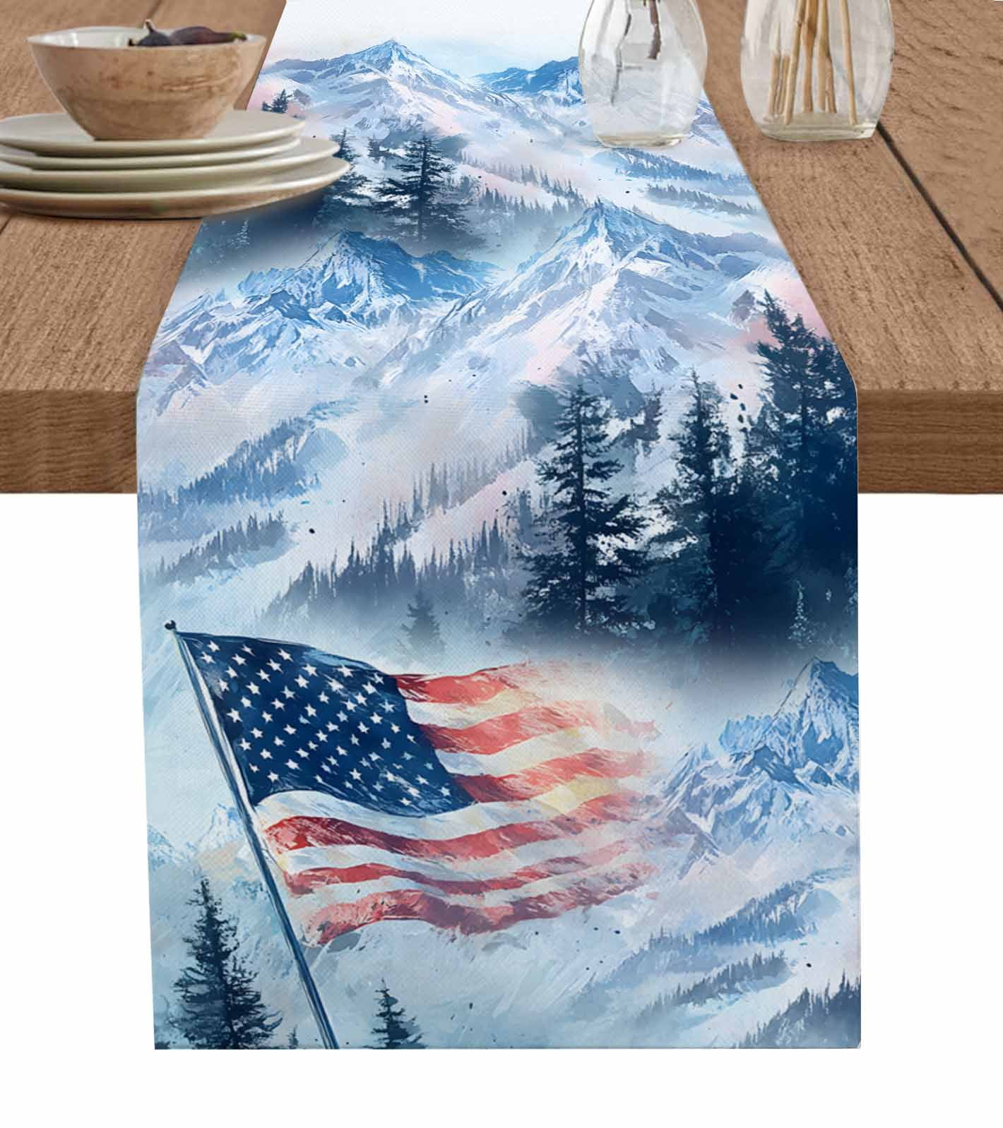 4th of July Table Runner 72 Inches, Blue Mountain Forest Independence ...