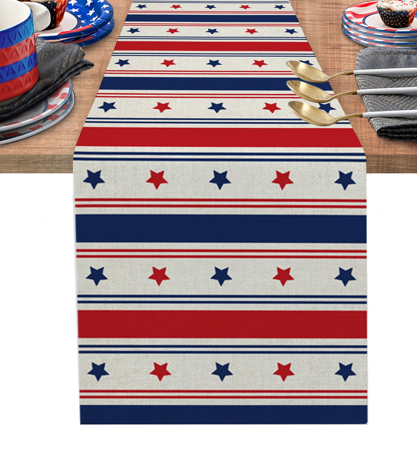 4th of July Table Runner 72 Inches, Independence Day Farmhouse Stripes ...