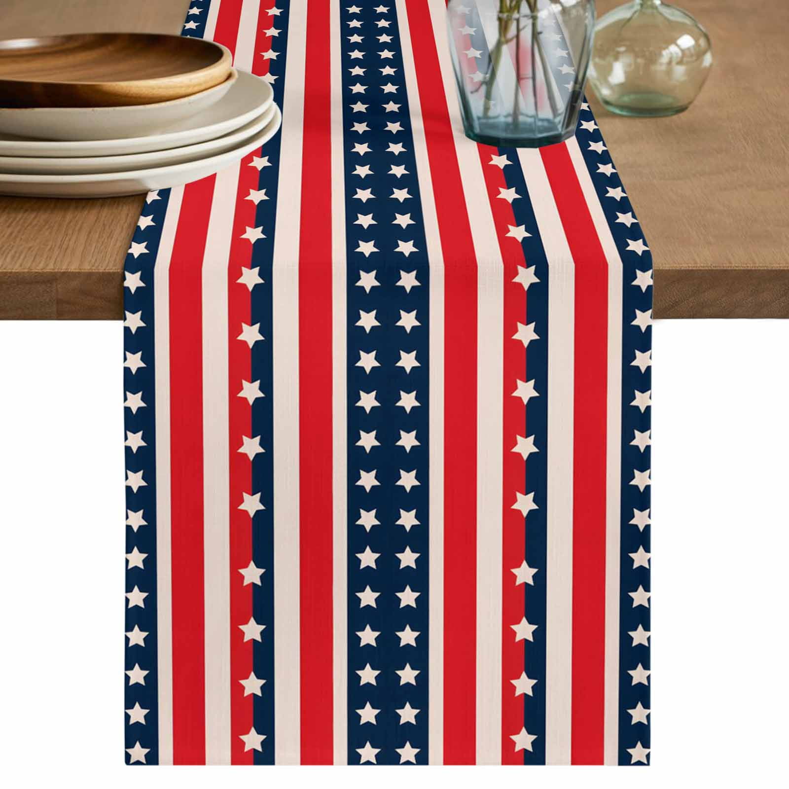 4th of July Table Runner 72 Inches, Independence Day Patriotic Red Blue ...