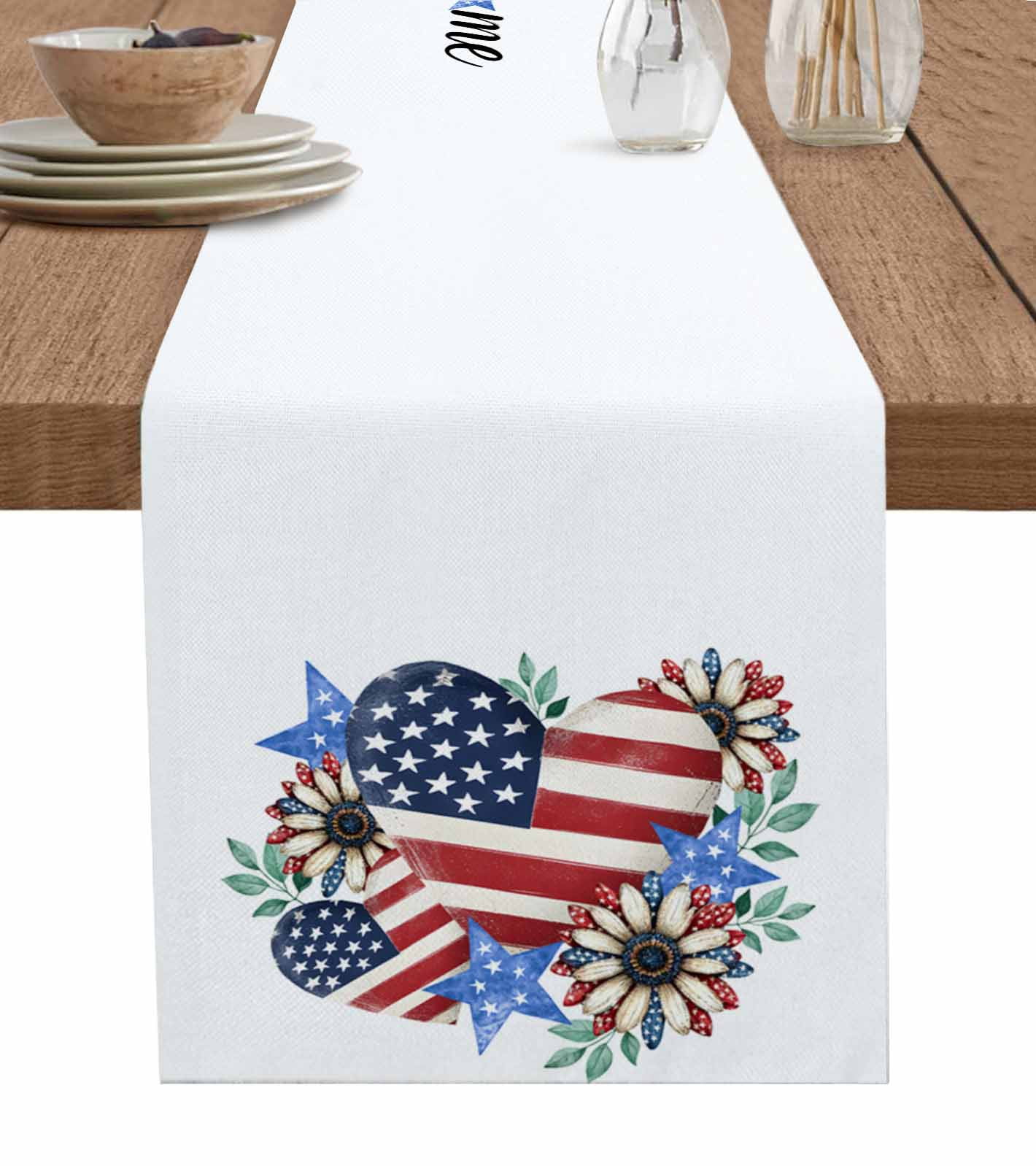 4th of July Table Runner 72 Inches, Independence Day Red Striped Love ...