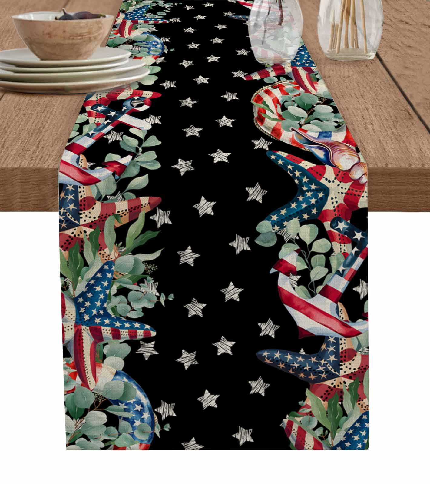 4th of July Table Runner 72 Inches, Independence Day Star Botanical ...