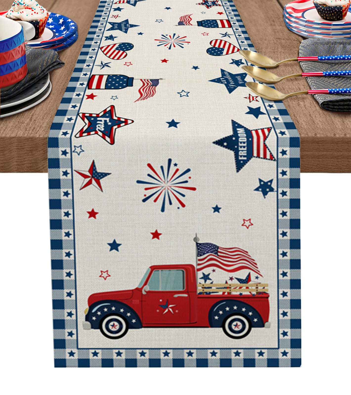 4th of July Table Runner 72 Inches, Independence Day Truck American ...