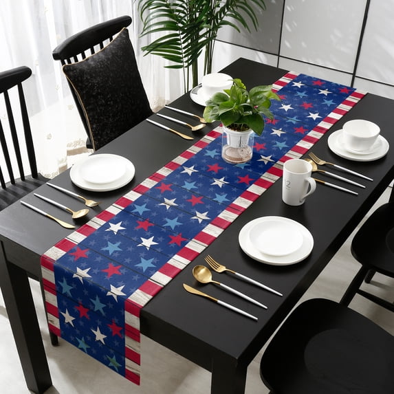 4th of July Table Runner 72 Inches Long - Star Red Stripes Wood ...