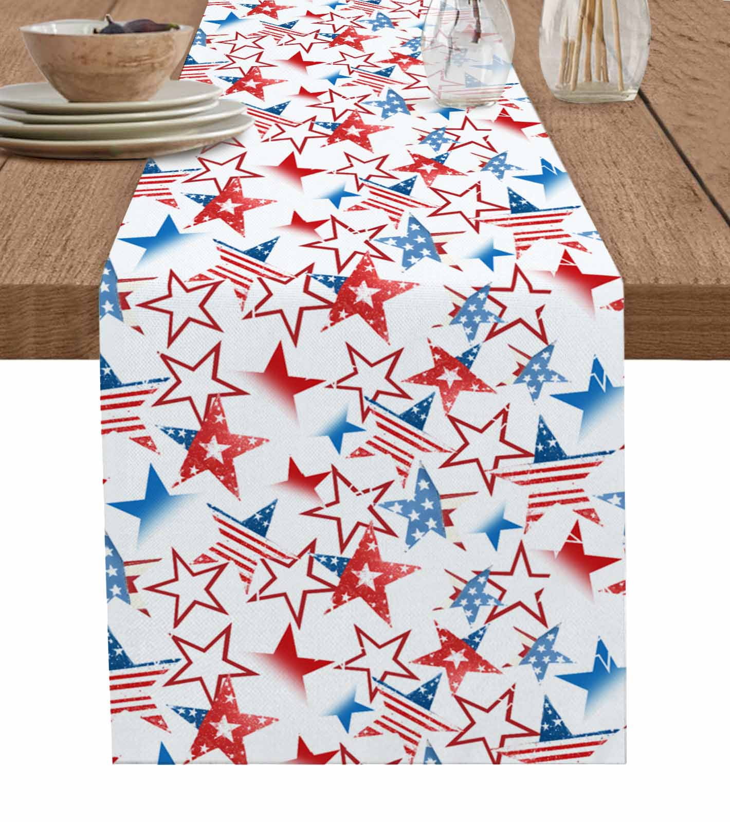 4th of July Table Runner 72 Inches, Navy Blue Red Star Independence Day ...