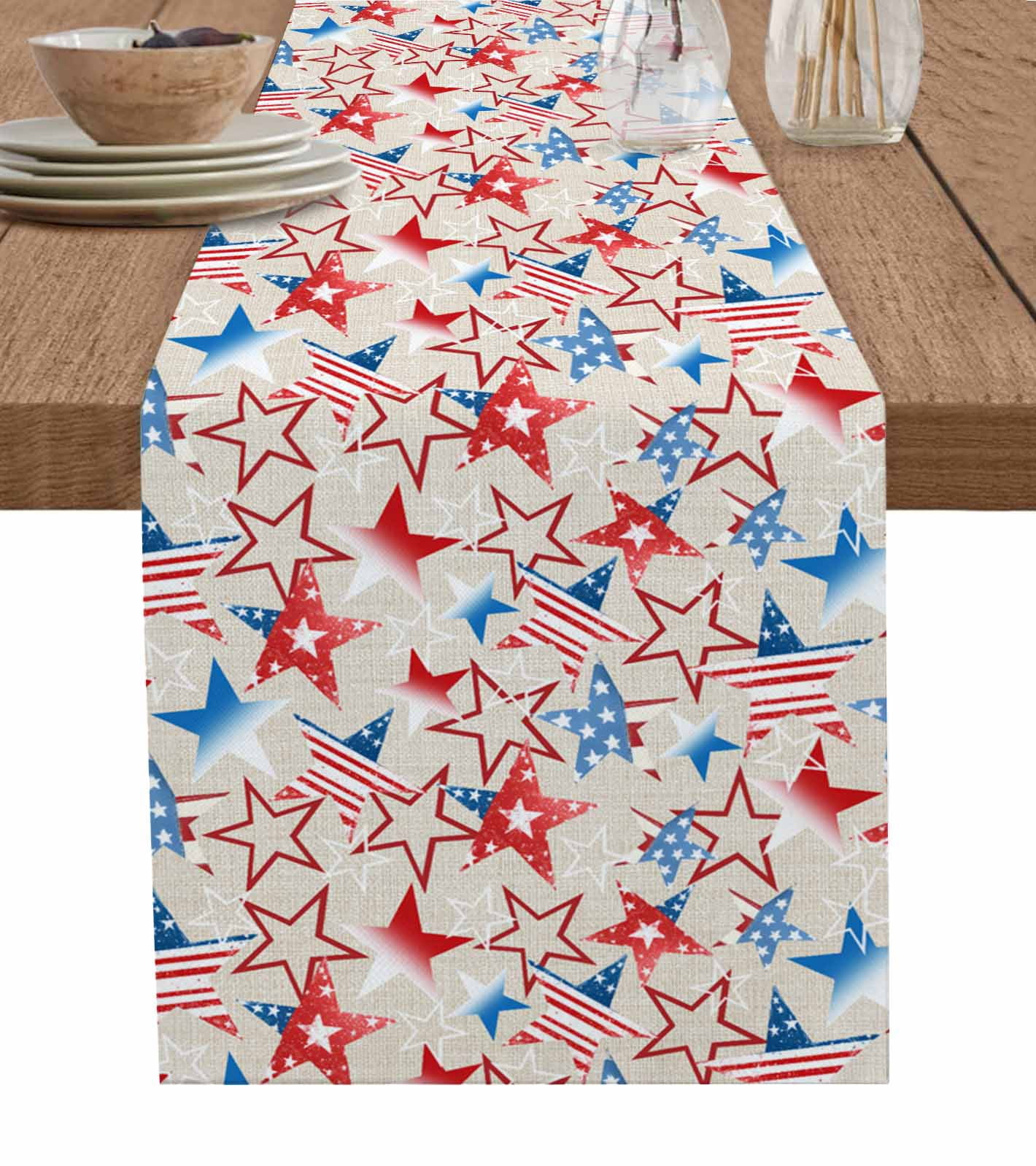 4th of July Table Runner 72 Inches, Navy Blue Red Stars Independence ...