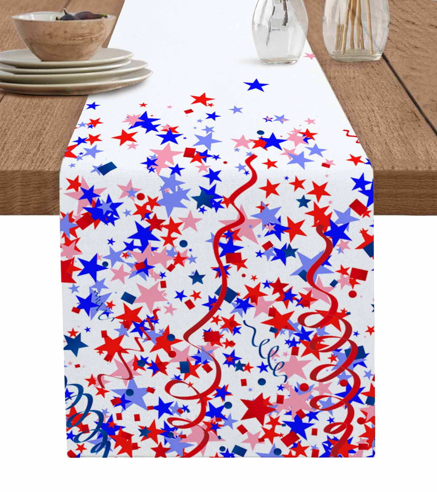 4th of July Table Runner 72 Inches, Red Blue Star Independence Day Bed ...