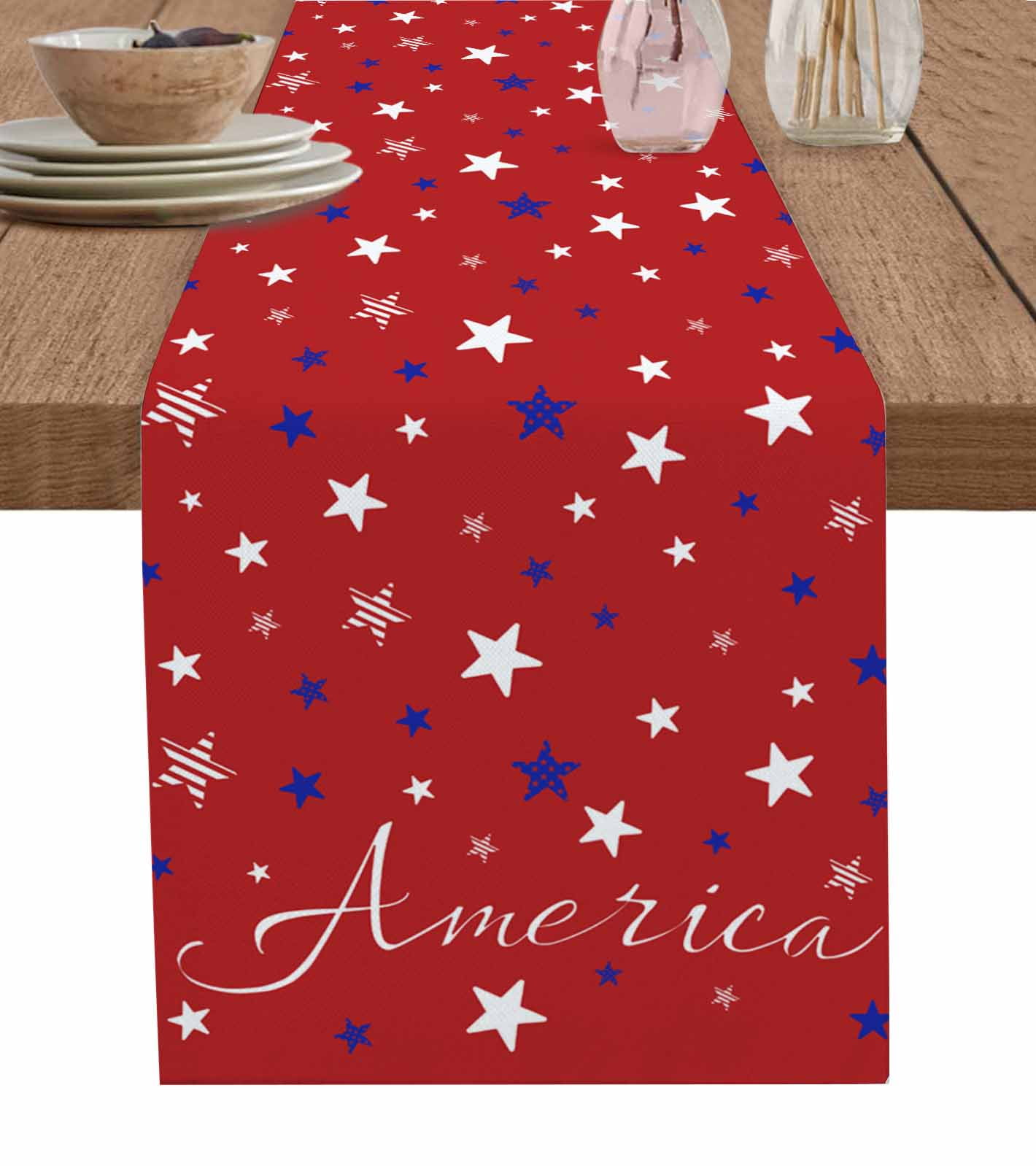 4th of July Table Runner 72 Inches, Red Independence Day White Blue ...